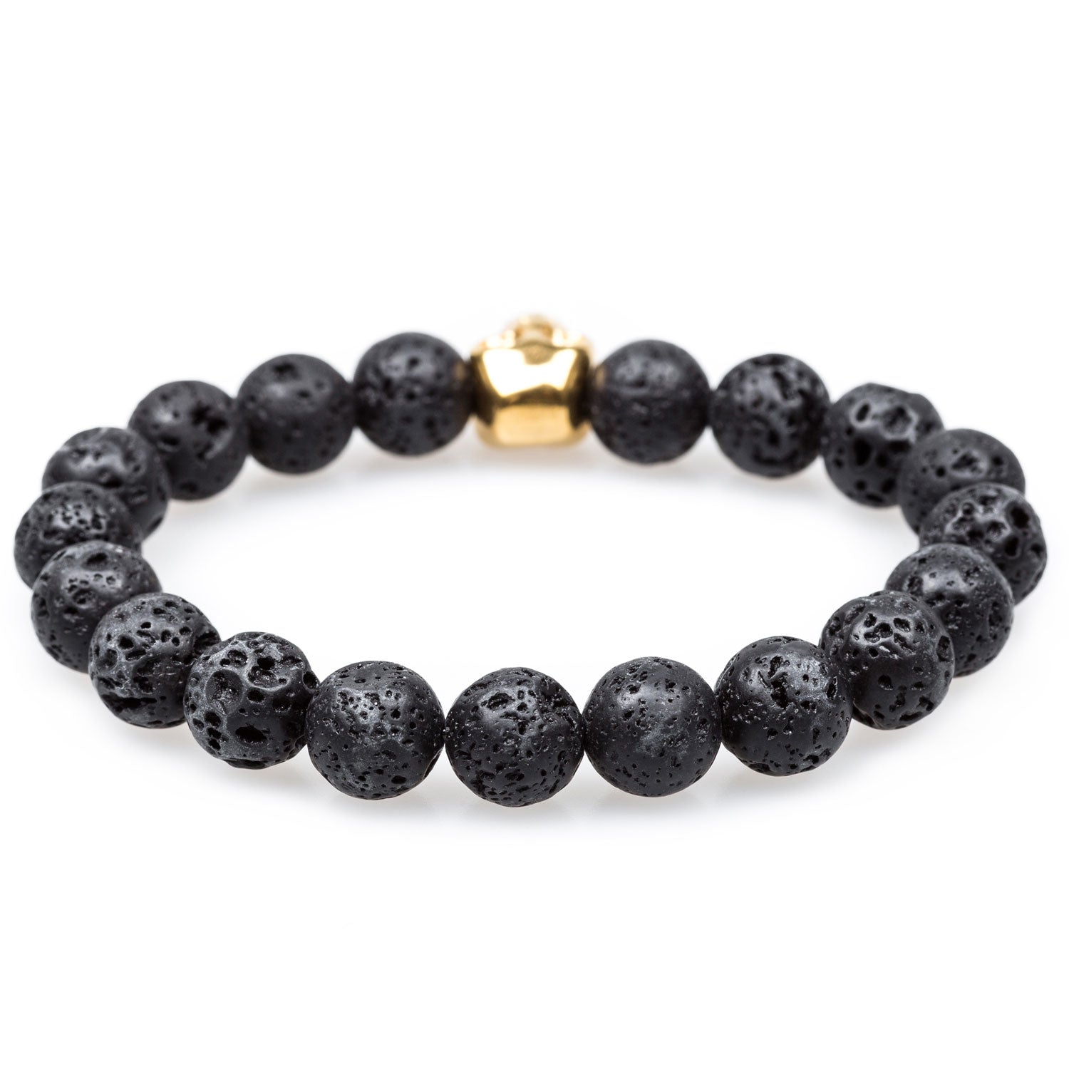 Volcanic Rock Burnished Gold Skull Bracelet | Buddhist Lava Bracelets ...
