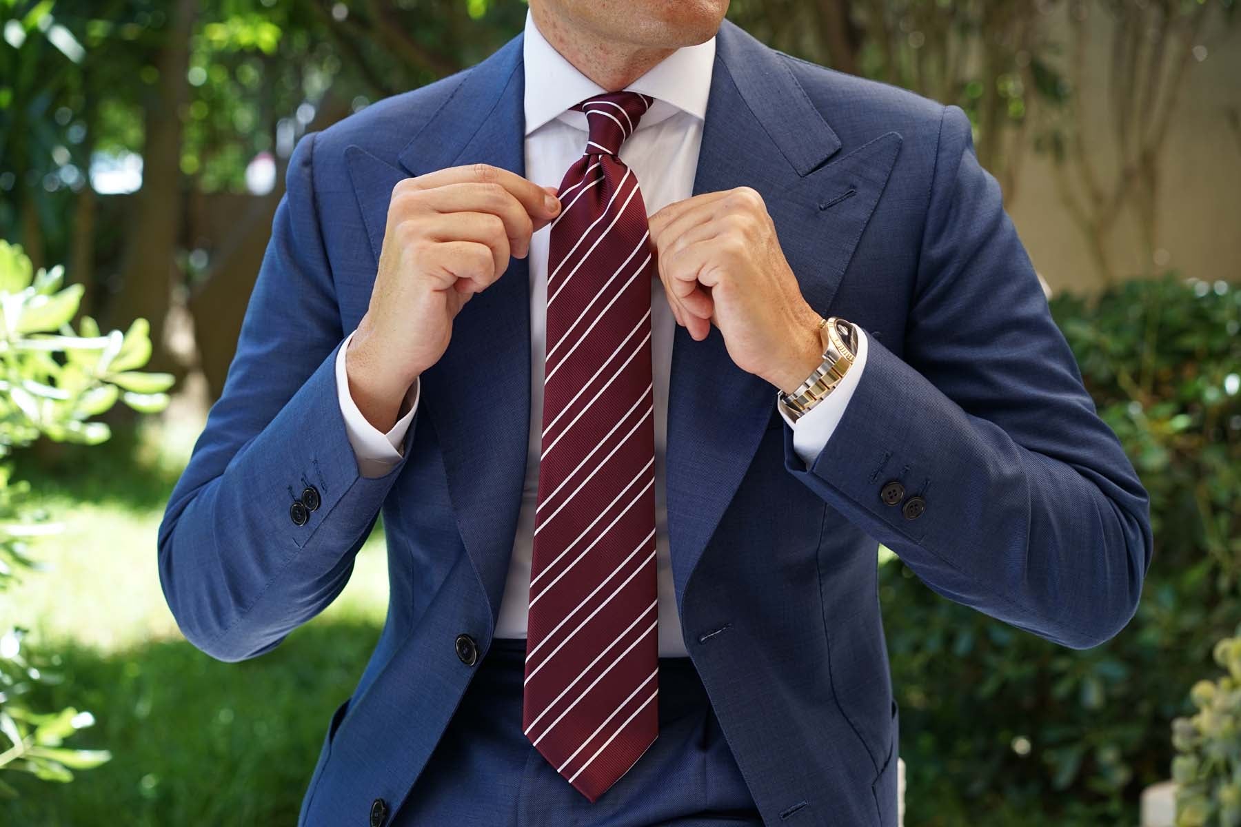 Wine Burgundy Double Stripe Necktie | Red Repp Striped Tie | Mens Ties ...