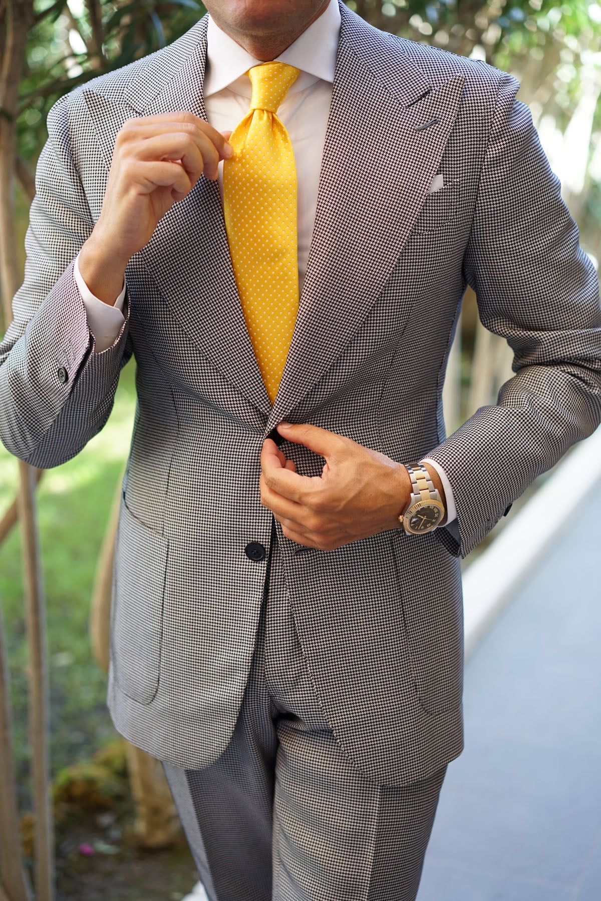 Yellow Mini Polka Dots Necktie | Wedding Tie | Business Ties for Men | OTAA