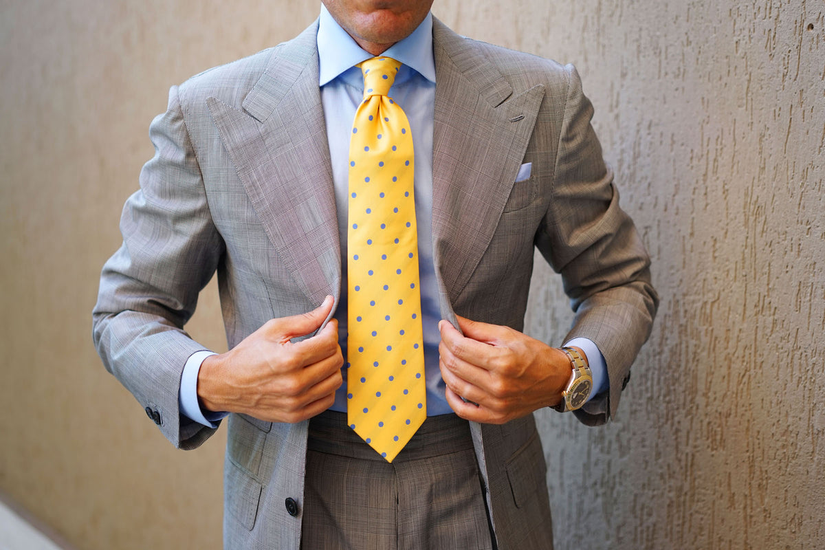 Yellow Tie with Light Blue Polka Dots | Lemon Ties | Men's Neckties AU ...