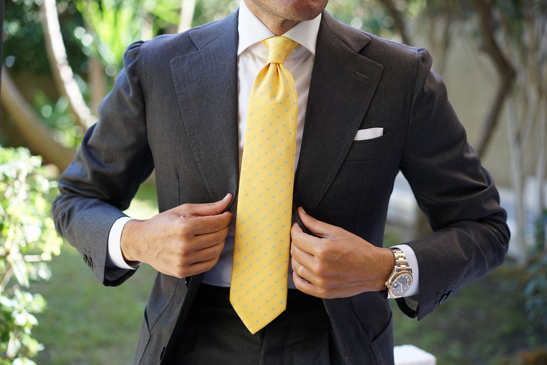 Yellow on Blue Pin Dots Tie | Mens Polka Dot Ties | Groomsmen Neckties ...