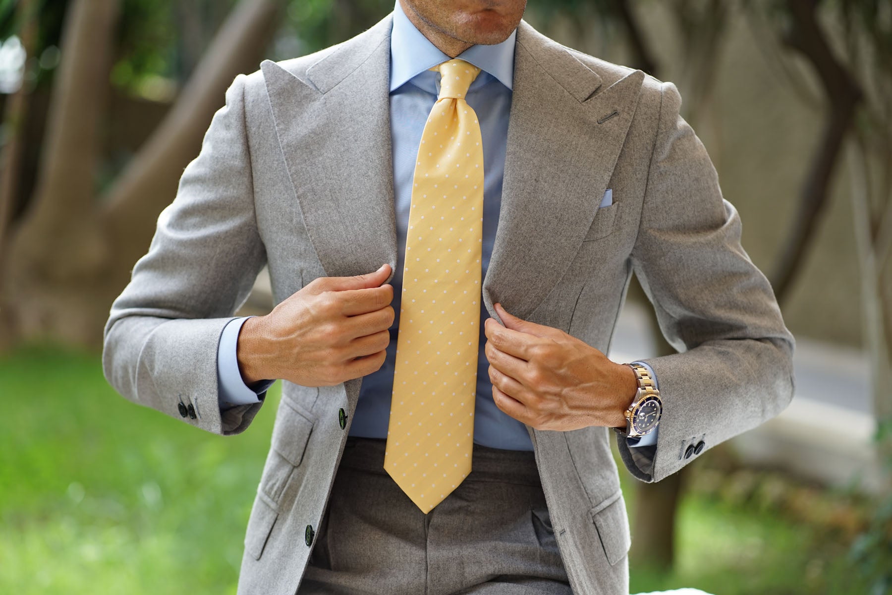 Yellow with White Polka Dots Necktie | Groomsmen Ties | Men's Neckties ...